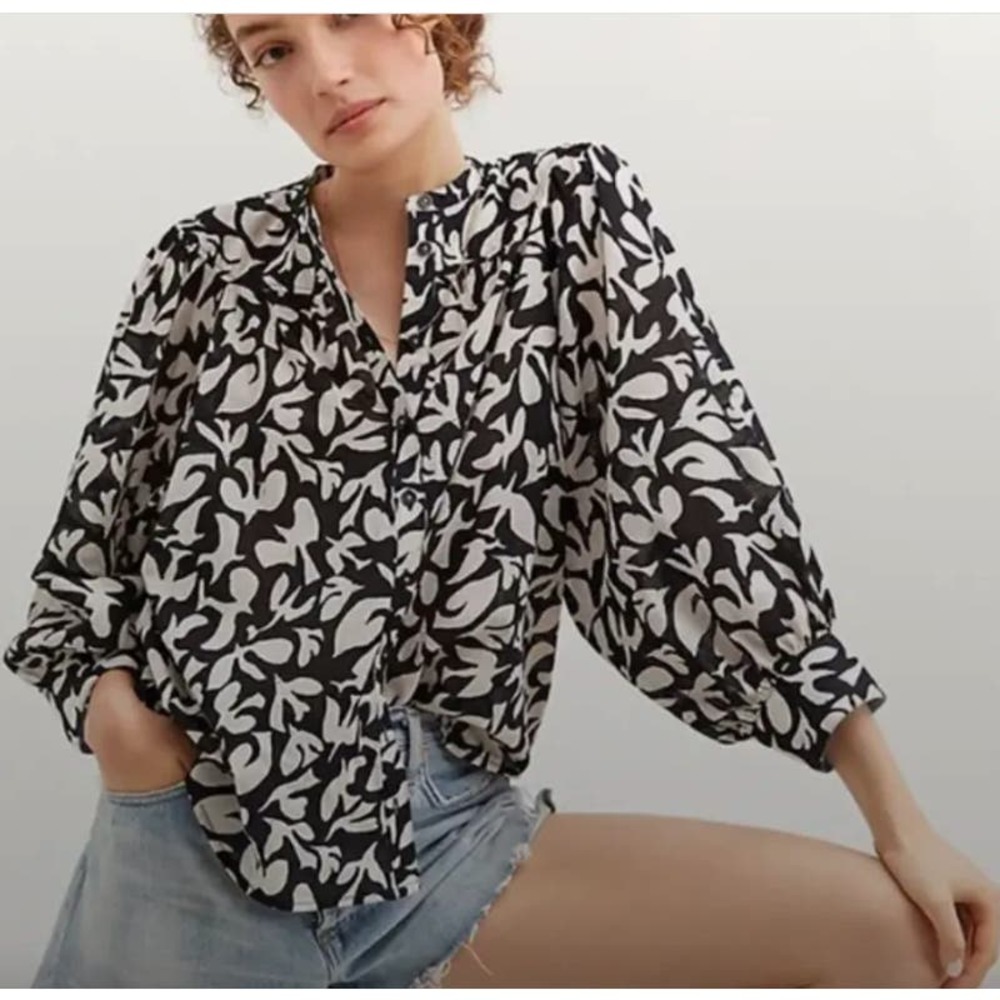 Anthropologie Danielle Kroll Whimsy Bird Button Down … - Gem